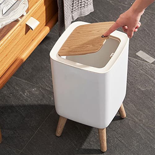Nordic Style Trash Can,Push Top Garbage Bin with Lid,White Top Spring Waste Basket,Dog Proof Trash can,Plastic Trash Bin Suitable for Kitchen,Bathroom,Bedroom,Living Room,Office,Outdoor