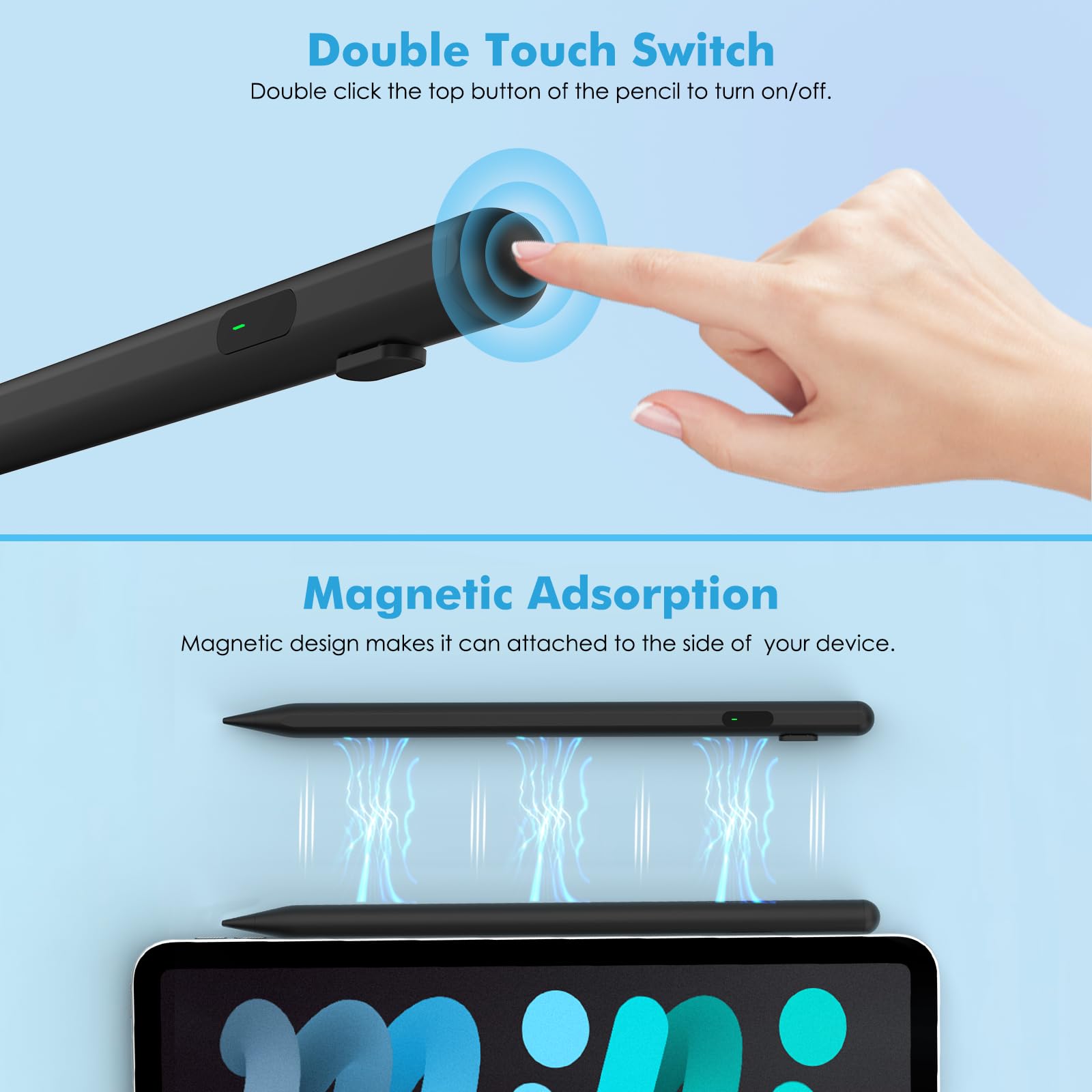 MoKo Stylus Pen for Touch Screen, Active Universal Stylus Pen Compatible with iPad/iPhone/Samsung/Lenovo/Xiaomi and Other iOS/AndroidSmartphoneandTabletDevicesTabletPenwithPowerDisplaySilver