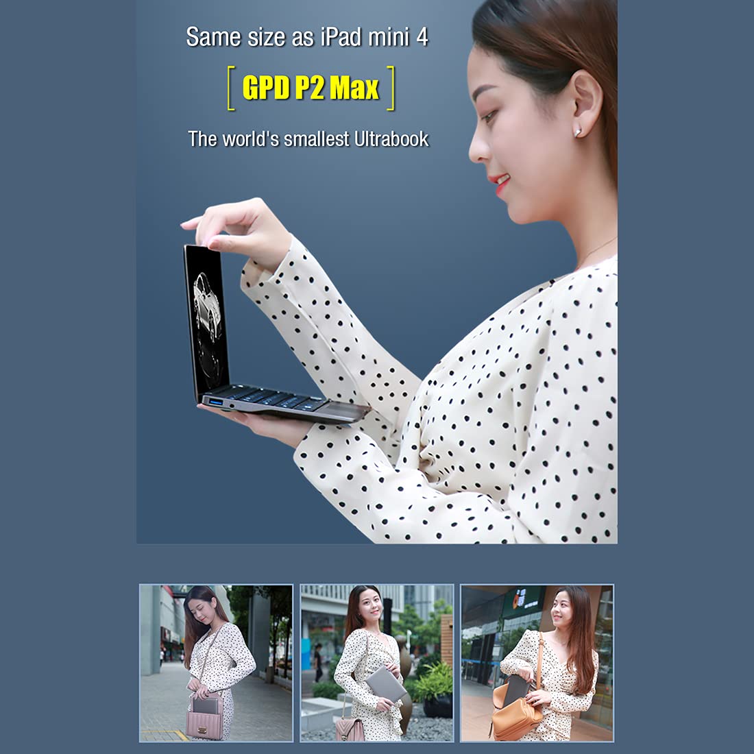 MOCDIY GPD P2 Max Ultrabook Laptop Portable 8.9 Inches Touch Screen Windows 10 Home Mini PC Notebook Laptop 16GB RAM/1TB Storage Built-in Camera