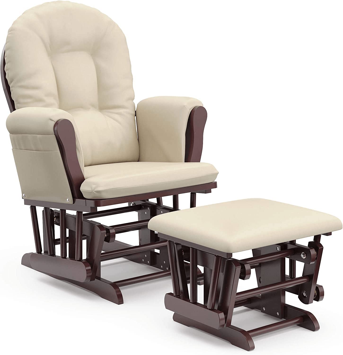 LBONG Premium Ring Glider (Cherry Base, Beige Cushion) - Padded Cushion with Storage Pocket, Smooth Rocking Motion, Easy to Assemble, Solid Hardwood Base (Cherry/Beige)