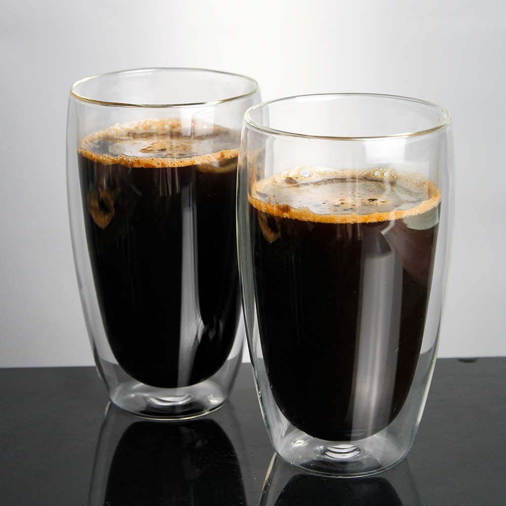 Insulated Double Wall Glass Cups 17oz,Clear Coffee Mug Set of 2 for Latte,Cappuccino,Tea,Coco, Hot Chocolate (Cappuccino Cups)