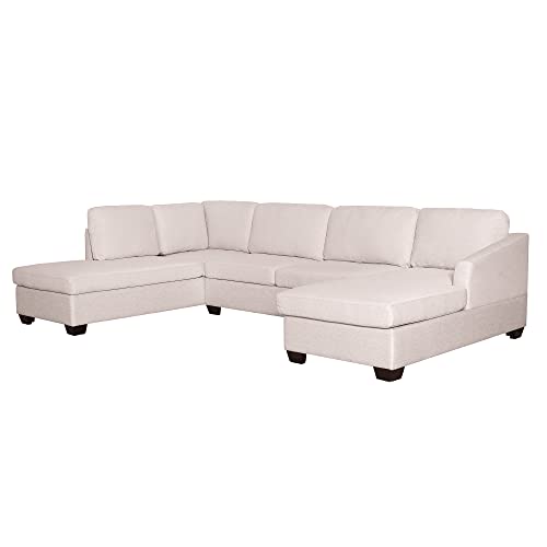 MOEO Large U-Shape Sectional Sofa, Double Extra Wide Chaise Lounge Couch, Birch Wood Legs Sponge, for Living Room Apartment, Office, Beige