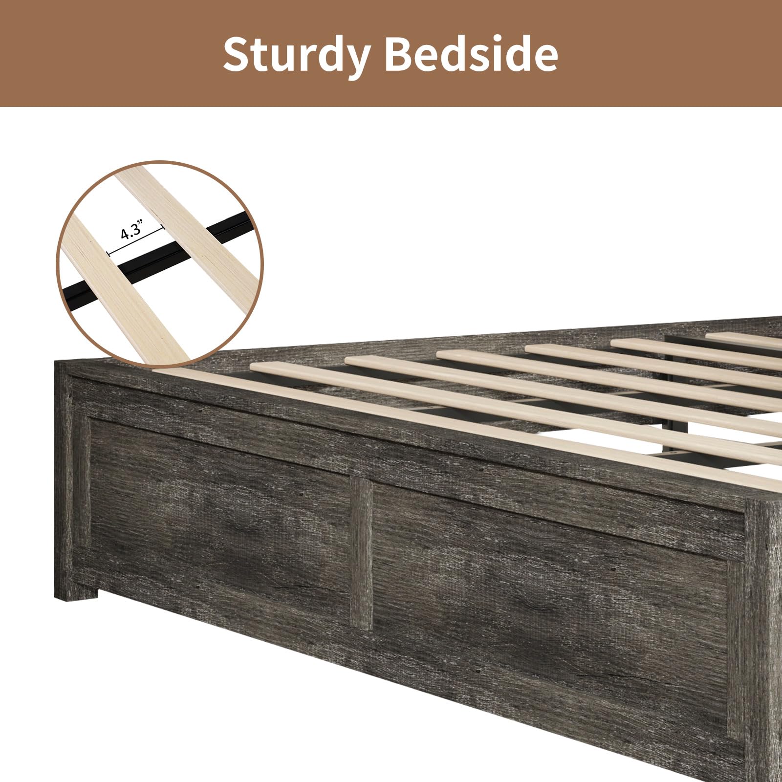 LUXOAK King Size Farmhouse Wooden Bed Frame, Platform Bed Frame with 49.2" Headboard/No Box Spring Needed/Noisy Free/Easy Assembly/Grey