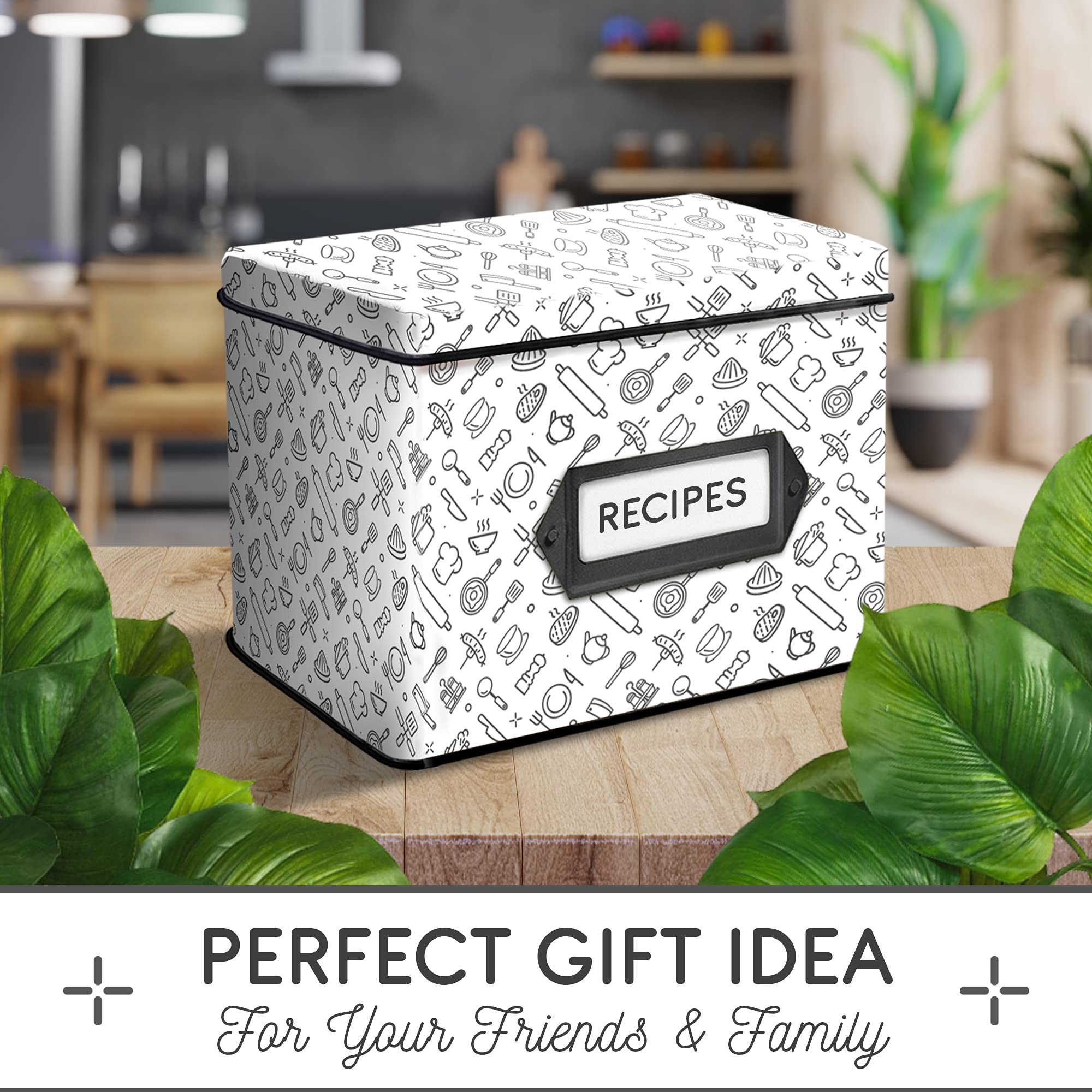 Kitchen Storage Accessories recipe box | recipe box with cards | decorative tin box | recipe box includes 24 cards and 12 dividers | gift box | recipe card box