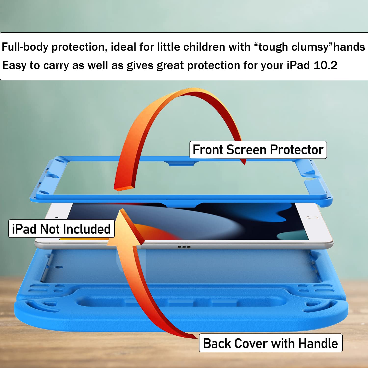 LTROP Case for 9th/8th/7th Generation 2021/2020/2019 with Built-in Screen Protector, Shockproof Convertible Handle Stand Case for iPad 9/8/7 Gen, Blue