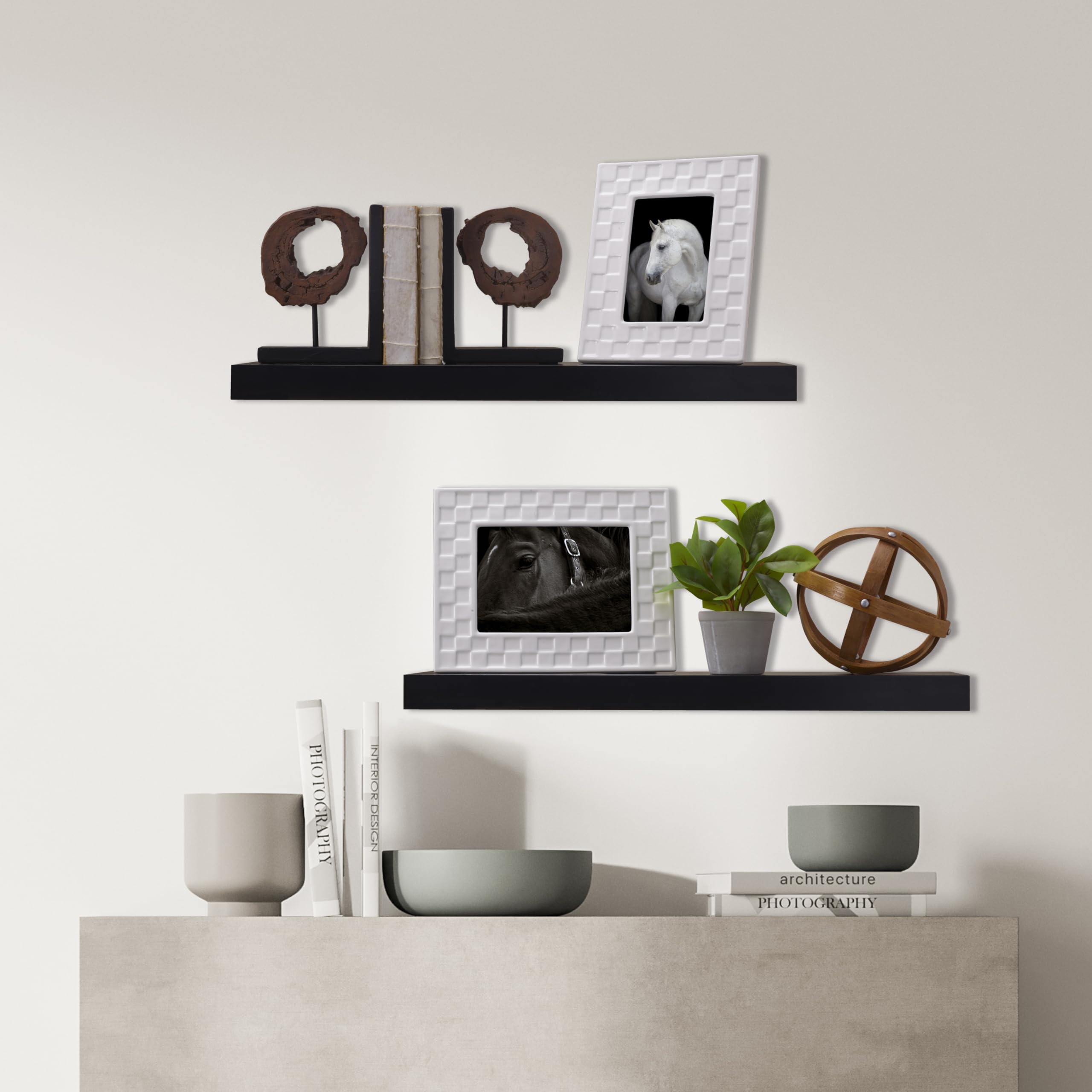 MELANNCO Black Pole Mount Chunky Shelves, Hardware and Instructions Included, Set of 2 23.6x5.7x1.5 Inch