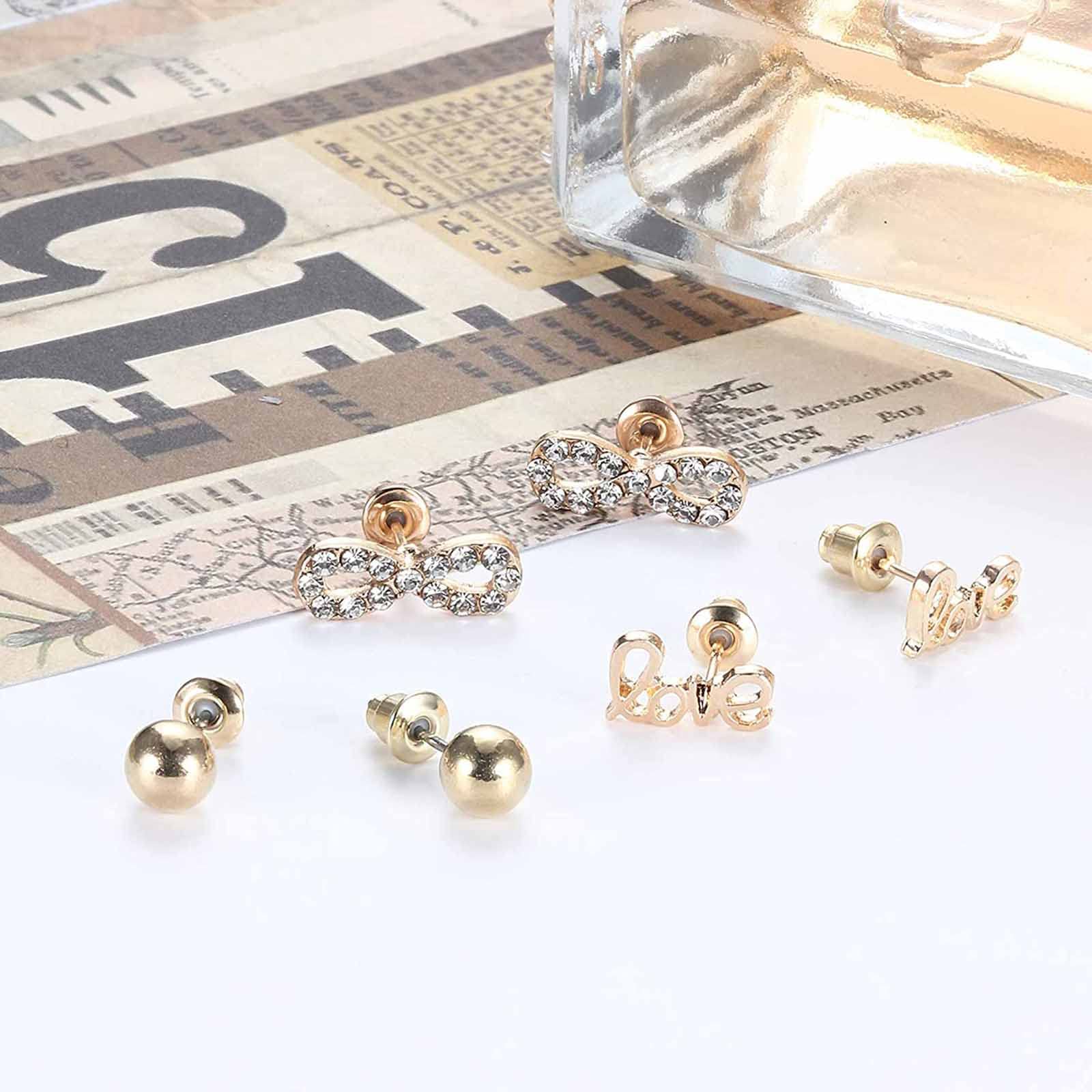 Jstyle 72 Pairs Assorted Multiple Stud Earrings for Women Small Gold Stud Earrings Set Cute Simple Pearl CZ Ball Heart Triangle Star Hoop Dangle Earrings Studs Set A