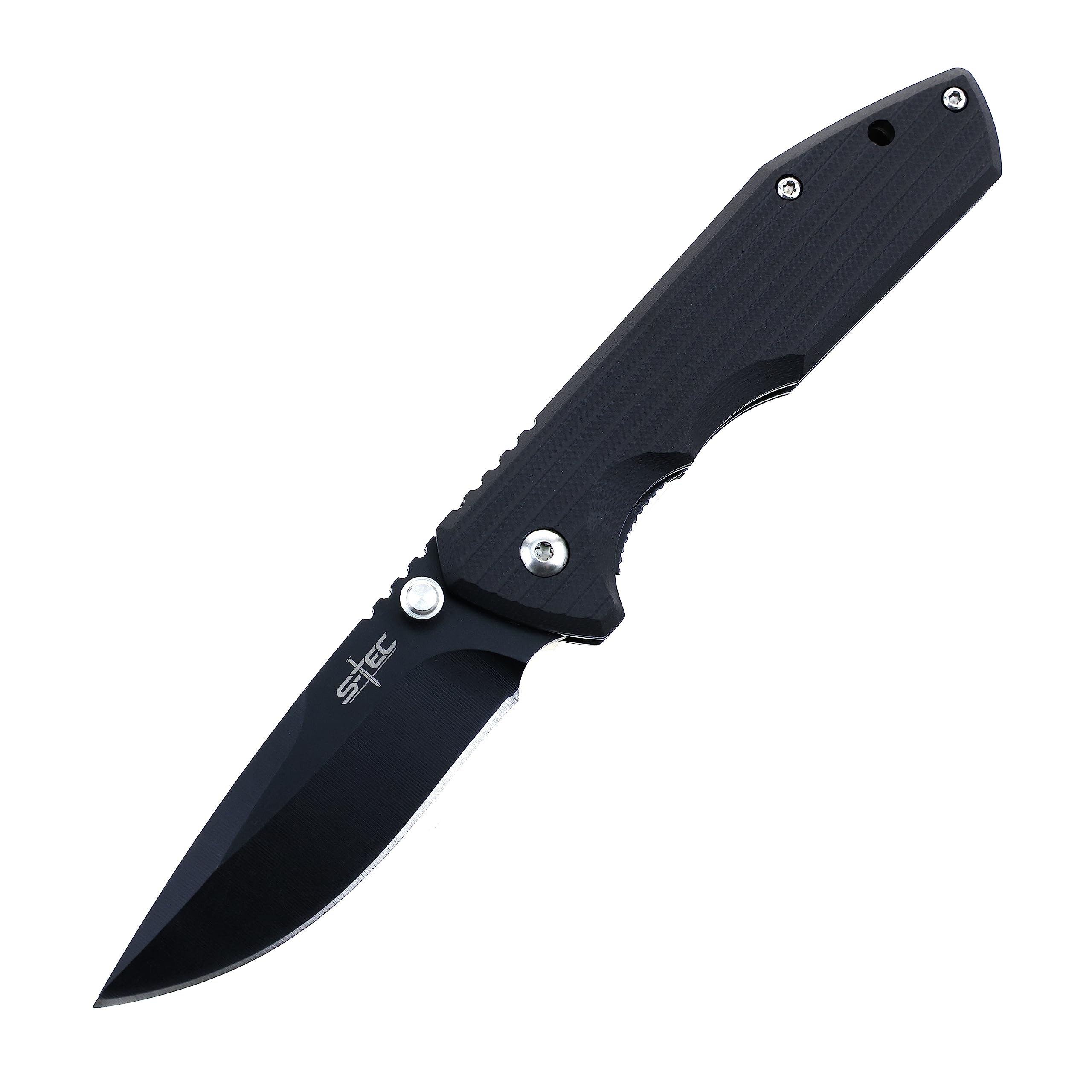 S-TEC G10 Handle Pocket Folding Knife with G10 Handle and Pocket Clip, 3.0 inch 440 Stainless Steel Blade, Thumb Stud, Smooth Nylon Pivot, 7.4 inch overall length, TS019 (Black)