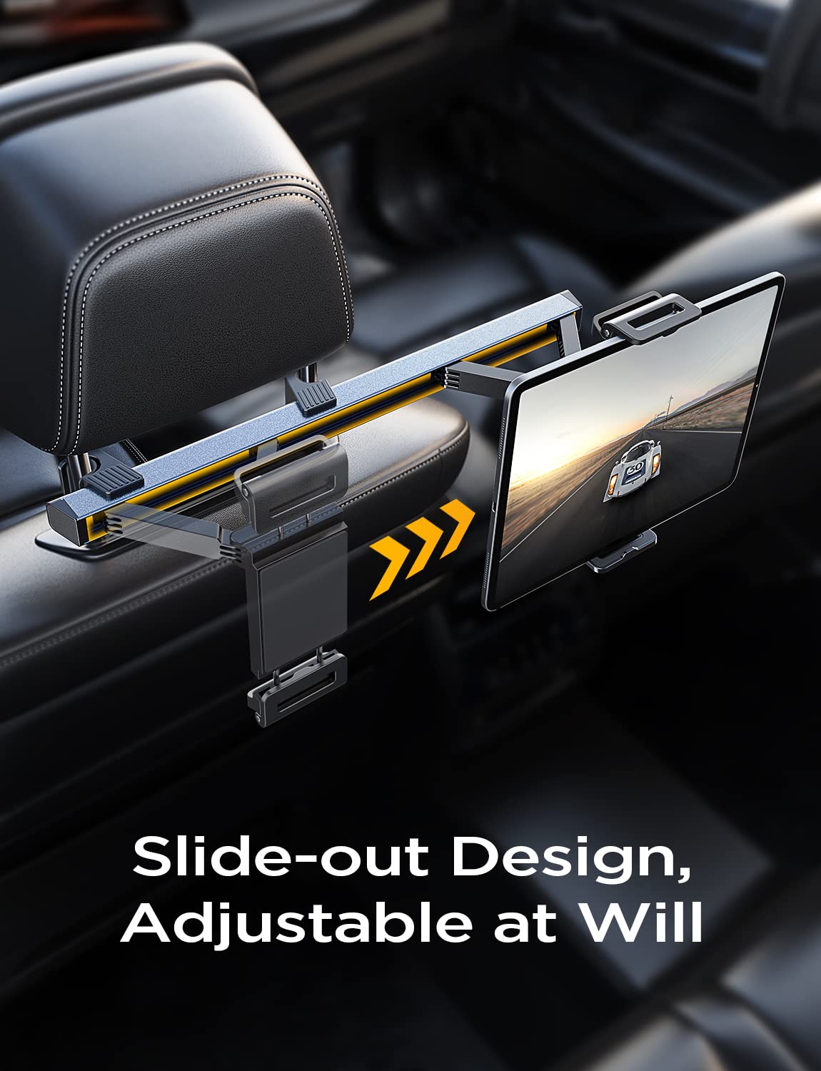 LISEN iPad Car Holder Back Seat iPad Holder for Car Tablet Mount Headrest Travel Accessories Road Trip Essentials for Kids Adults Fits All 4.7-12.9" Devices & Headrest Rod (Black)