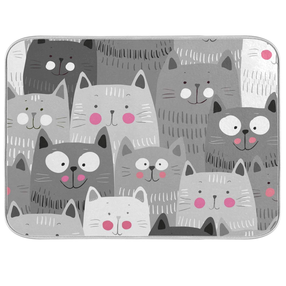 Moudou Cat Dish Drying Mat Absorbent Heat Resistant Reversible Dish Mat for Kitchen Countertops Sinks, 16 x 18 Inch