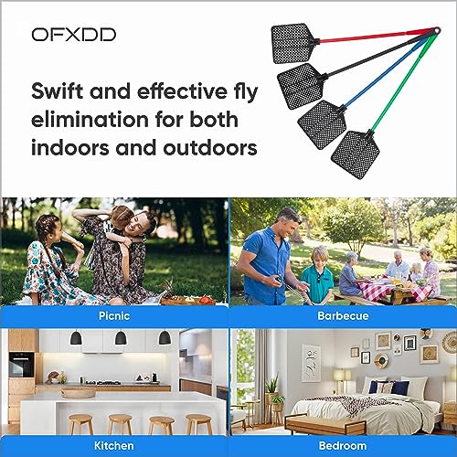 OFXDD Rubber Fly Swatter, Long Fly Swatter Pack, Fly Swatter Heavy Duty, Black and Light Blue Colors (2 Pack)