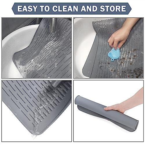 KEYFIVE Silicone Stove Top Cover for Electric Stove, 28 * 20 inches Extra Large Silicone Dish Drying Mat, Glass Top Stove Cover To Protect Kitchen Counter Surface And Prevent Scratching- Grey