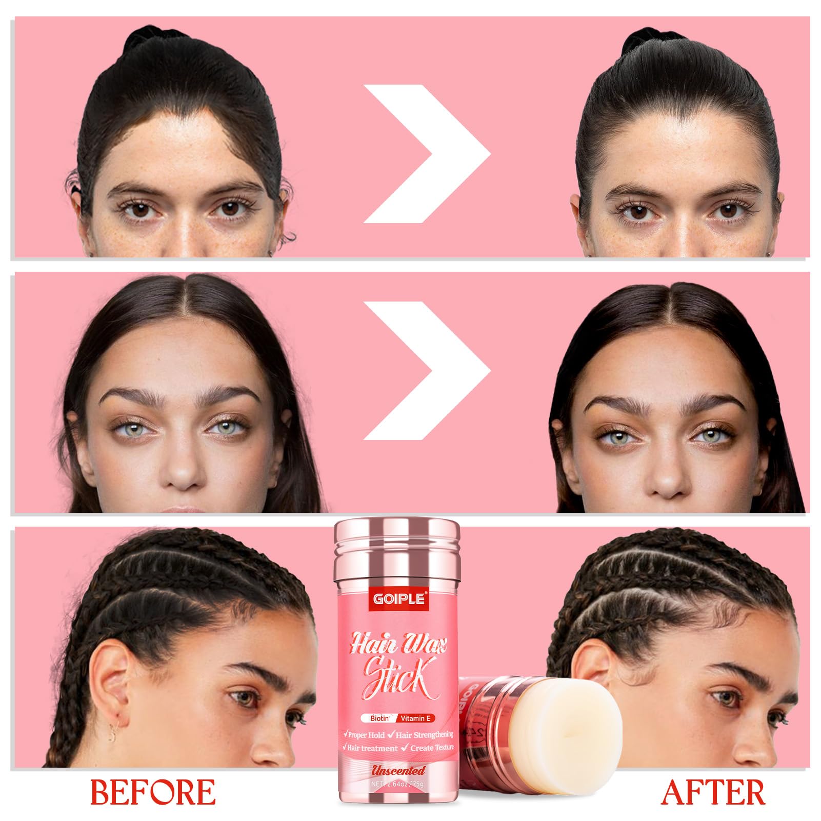 Long-Lasting Wax Stick for Wig Styling - Smoothing & Slick Stick for Wigs, Frizz Control Gel with Edge Bands