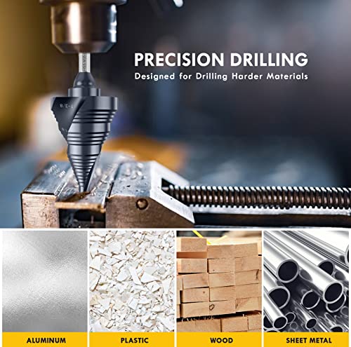 MACXCOIP UPGRADE M35 Cobalt Step Drill Bit with Ultra TiAIN Coating, 1/4" - 1-3/8" Unibit Step Bit with Double Sprial Flute, 1/4" Hex Shank Drill Bit for Metal, Stainless Steel, Aluminum, Copper, Wood