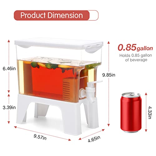 Plastic Drink Dispenser, 0.85 Gallon Beverage Dispenser With Spigot, Iced Juice Lemonade Dispenser, Milk Dispenser For Fridge Gallon, Small Water Dispensers, Liquid Laundry Detergent Dispenser