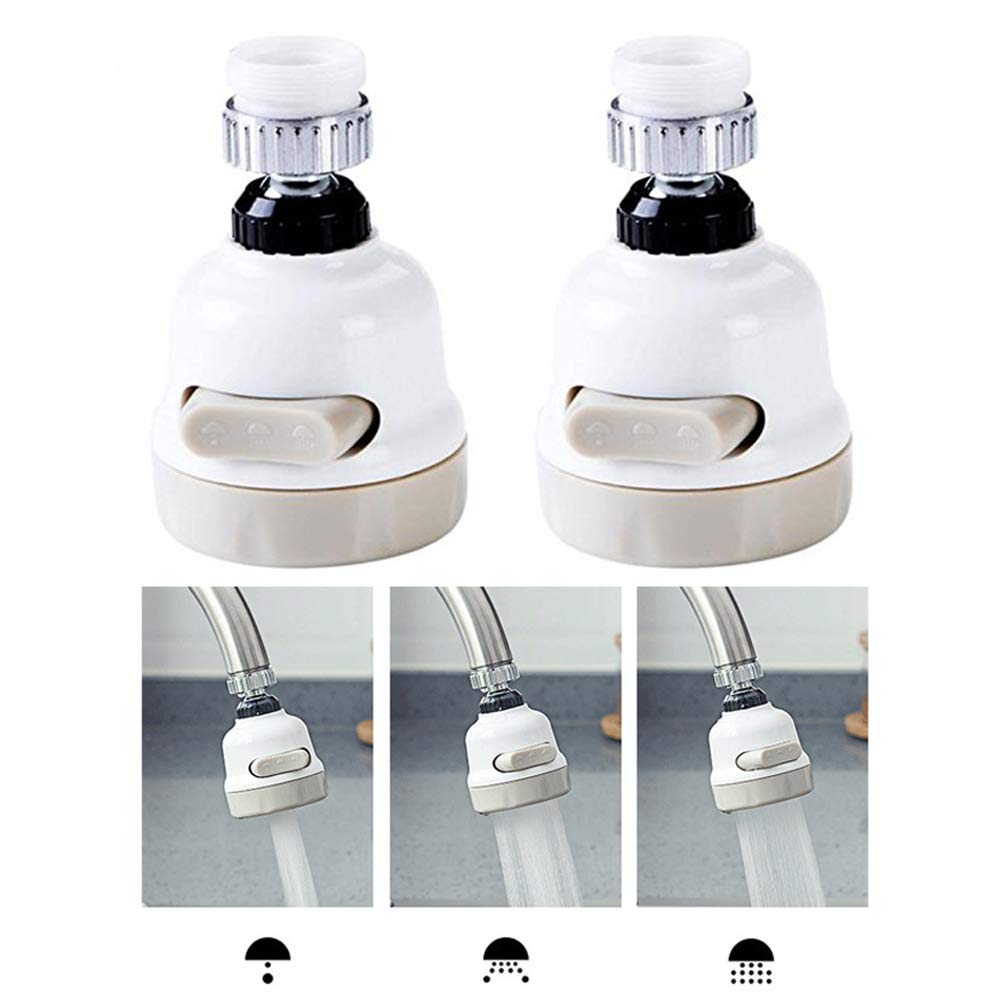 Movable Kitchen Tap Head, 360° Rotatable Water Spray ABS Sink Faucet Spray Head Tap,Splash Filter Water Saving Pressurization Nozzle Bubbler Connector, 3 Modes Adjustment (Pack of 2,White)