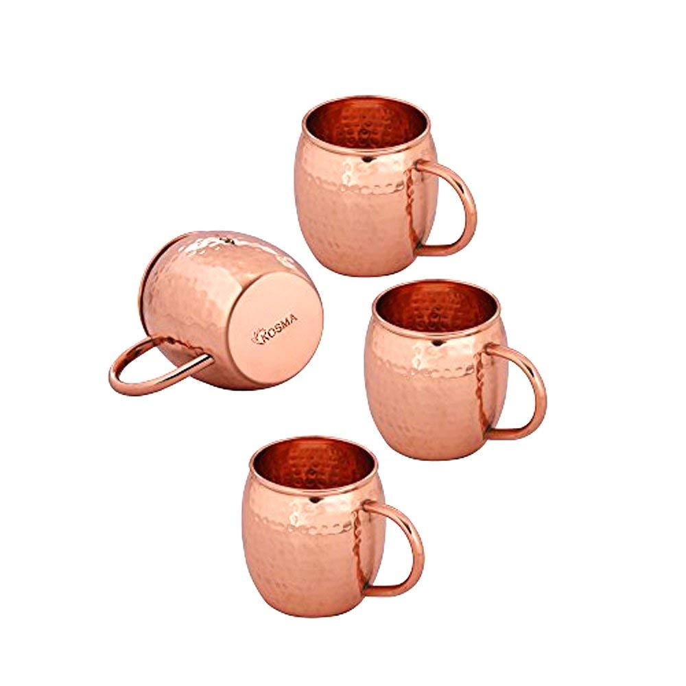 Kosma Set of 4 Moscow Mule Copper Mug 16 oz | 475 ml (Hammered Finish)