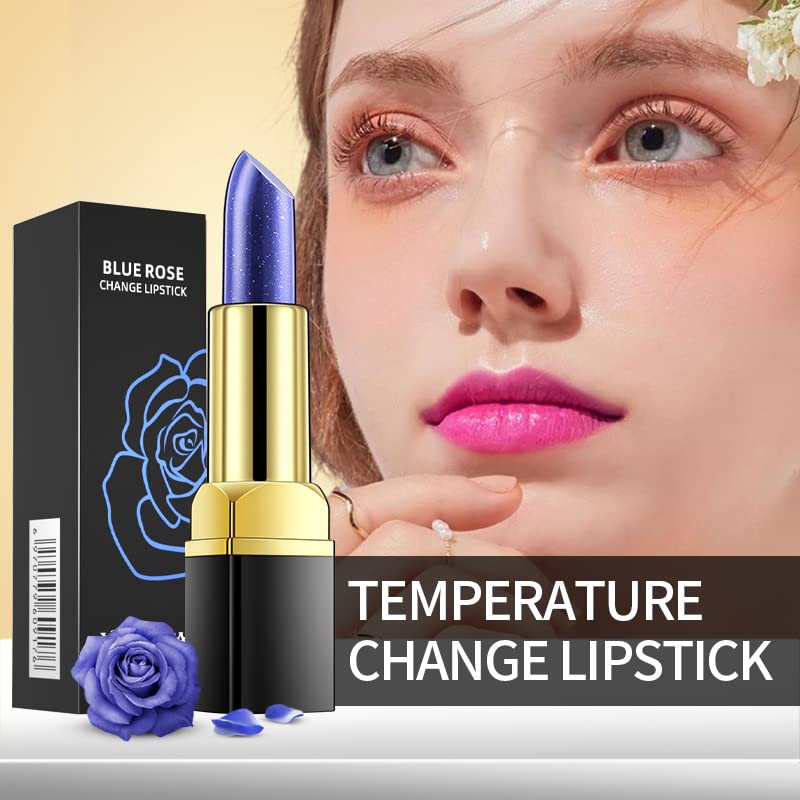 MEICOLY 2 Pcs Magic Color Changing Lipstick,Matte Black Shimmer Blue Lipstick,Labiales Magicos Nutritious Tinted Lip Balm Lips Moisturizer Lazy Lipstick For Women,Black+Blue