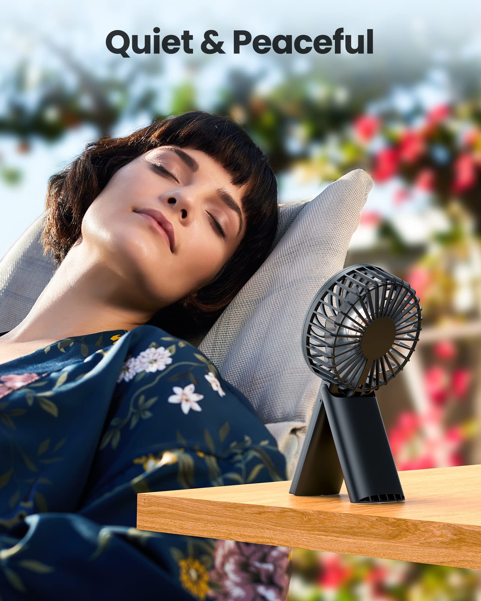 Mini Handheld Portable Foldable Small Fan USB Rechargeable Personal Fan Neckable Desktop 4-speed 3-in-1 Mute Handheld Small Fan 6-15 Hours Continuity Suitable for Summer Travel Camping Outdoor Kids