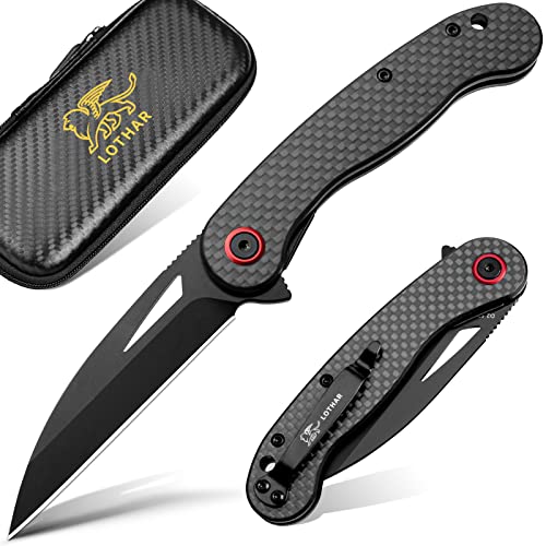LOTHAR Seagull EDC Pocket Knife with Carbon Fiber Handle and 3" D2 Knife Blade, Ultra Light 2.2oz and Razor Sharp, Slim Pocket Knife Small Folding Utility Knife Mini Box Cutter for Men Women