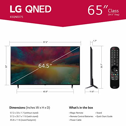 LG QNED75 Series 65-Inch Class QNED Mini-LED Smart TV 65QNED75URA, 2023 - AI-Powered 4K TV, Alexa Built-in, Ashed Blue