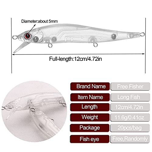LHLLHL 20pcs/Set Unpainted Lures Slow Sinking DIY Blank Jerkbaits with Steel Beads Minnow Hard Baits Trout 12cm 12g