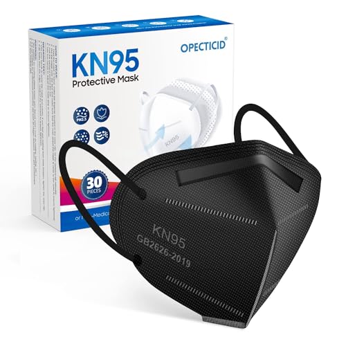 OPECTICID KN95 Face Masks 30 Pack, KN95 Mask Black Protection Cup Masks Breathable 5-Layer Filter EfficiencyâĽ95% Disposable Certified KN95 Respirator Masks for Adults