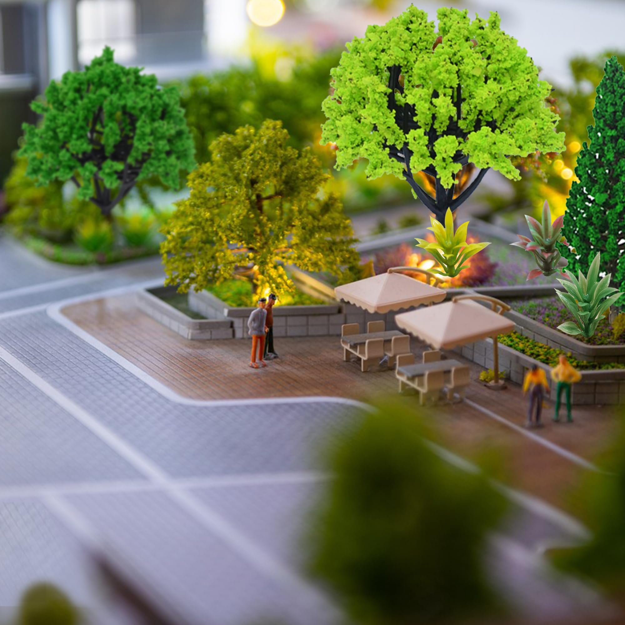 MOMOONNON Model Trees 1.1-5.1inch Mixed Diorama Green Model Trees Colorful Grass Architecture Mini Trees for Crafts Building Model Railway Scenery Landscape Supplies (Style 01)