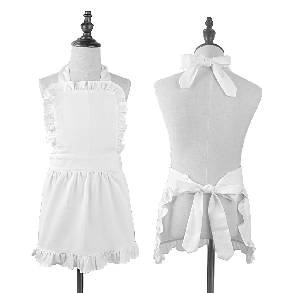 Love Potato Pure Cotton White Apron Children Cooking Apron Princess Ruffle Apron for Kids 2-4 Years Old