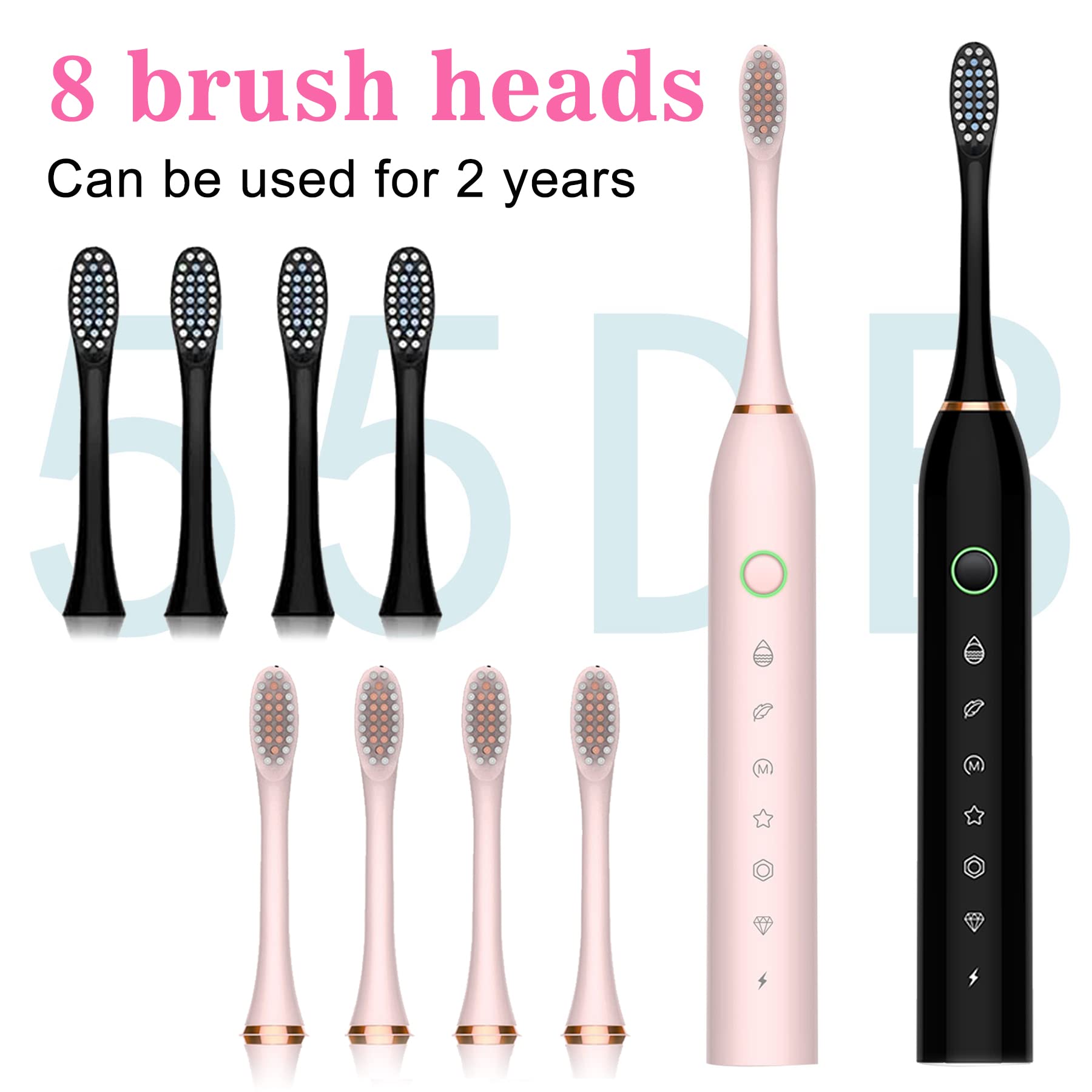 Lukern 2 Pack Clean Toothbrush for Adult Soft Toothbrushes Standard Size with 8 Brush Heads Travel Use (Black+Pink)