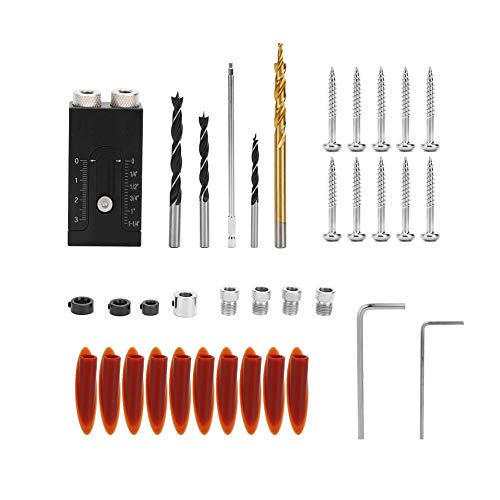 Pocket Jig Pocket Hole Jig Kit Oblique Drilling Locator Double Woodwork Guides Joint Angle Tool Carpentry with Brass Drill Bit Alloy Rotor for Jigs