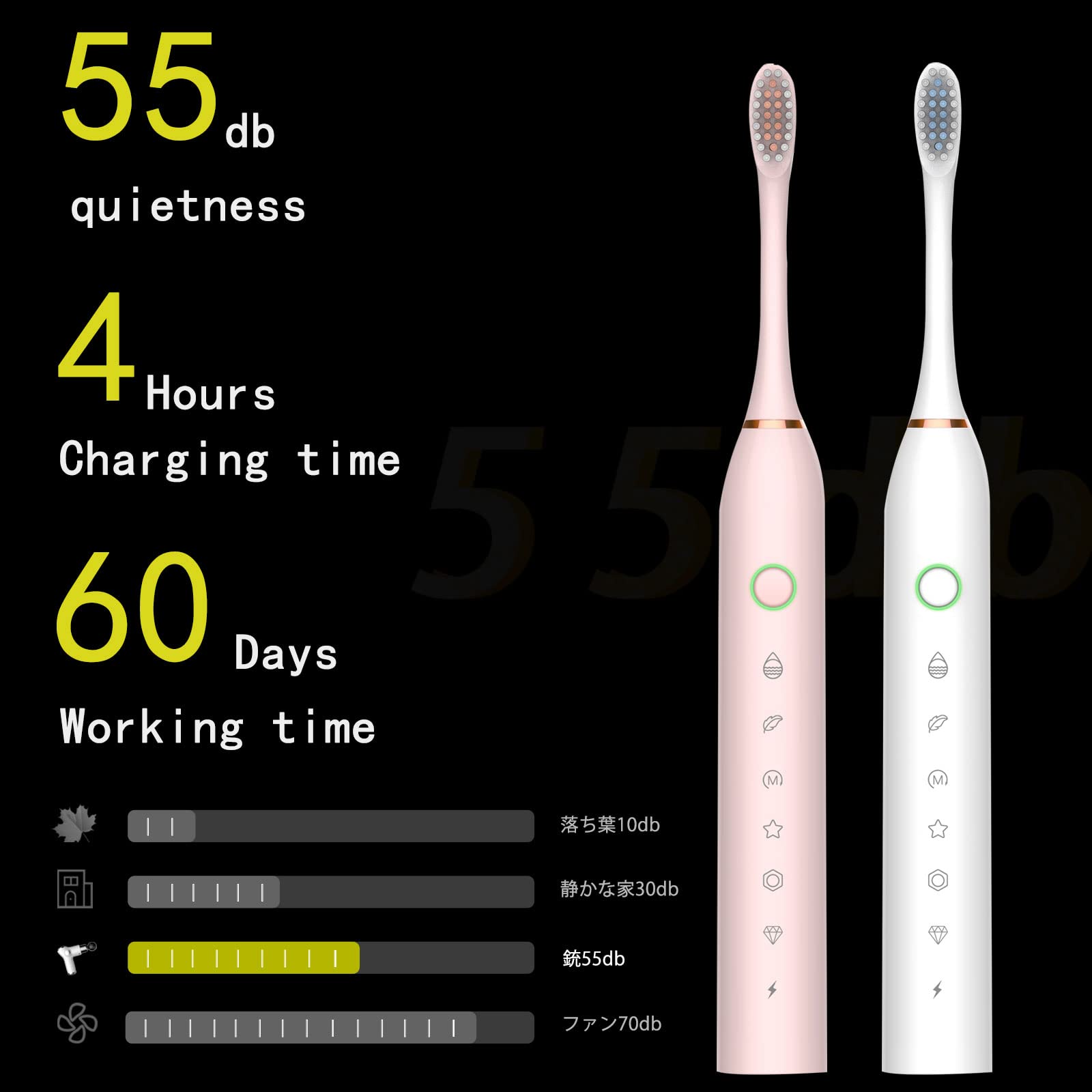 Lukern 2 Pack Electric Toothbrushes Sonic Electric Toothbrush Whitening with 8 Brush Heads, 6 Cleaning Modes and Smart Timer, for Adults Rechargeable Waterproof Cleaning Toothbrushes Black+White