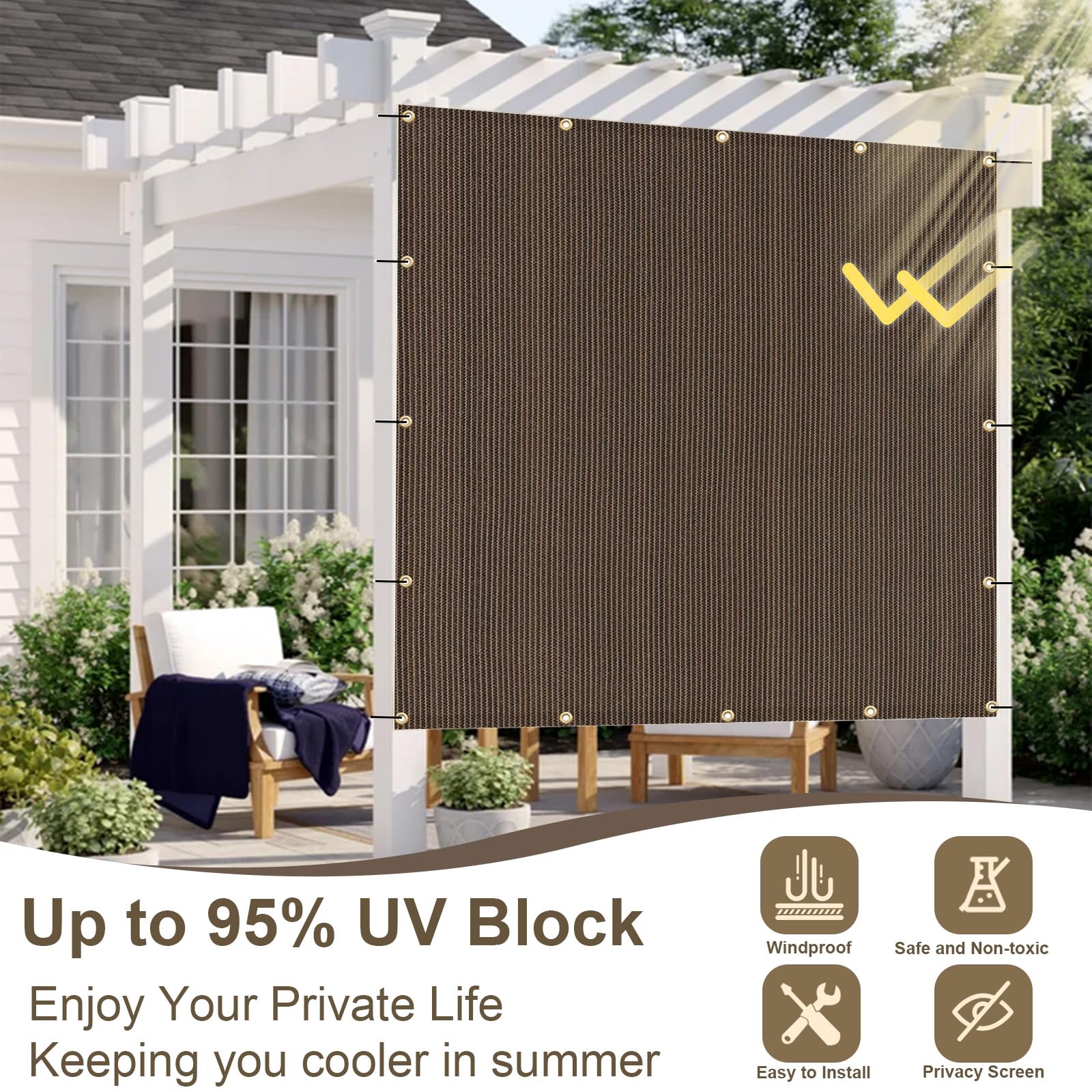 LOVE STORY 10x20 FT Sun Shade Cloth with Grommets Pergola Shade Cover 95% UV Protection for Patio Outdoor, Brown