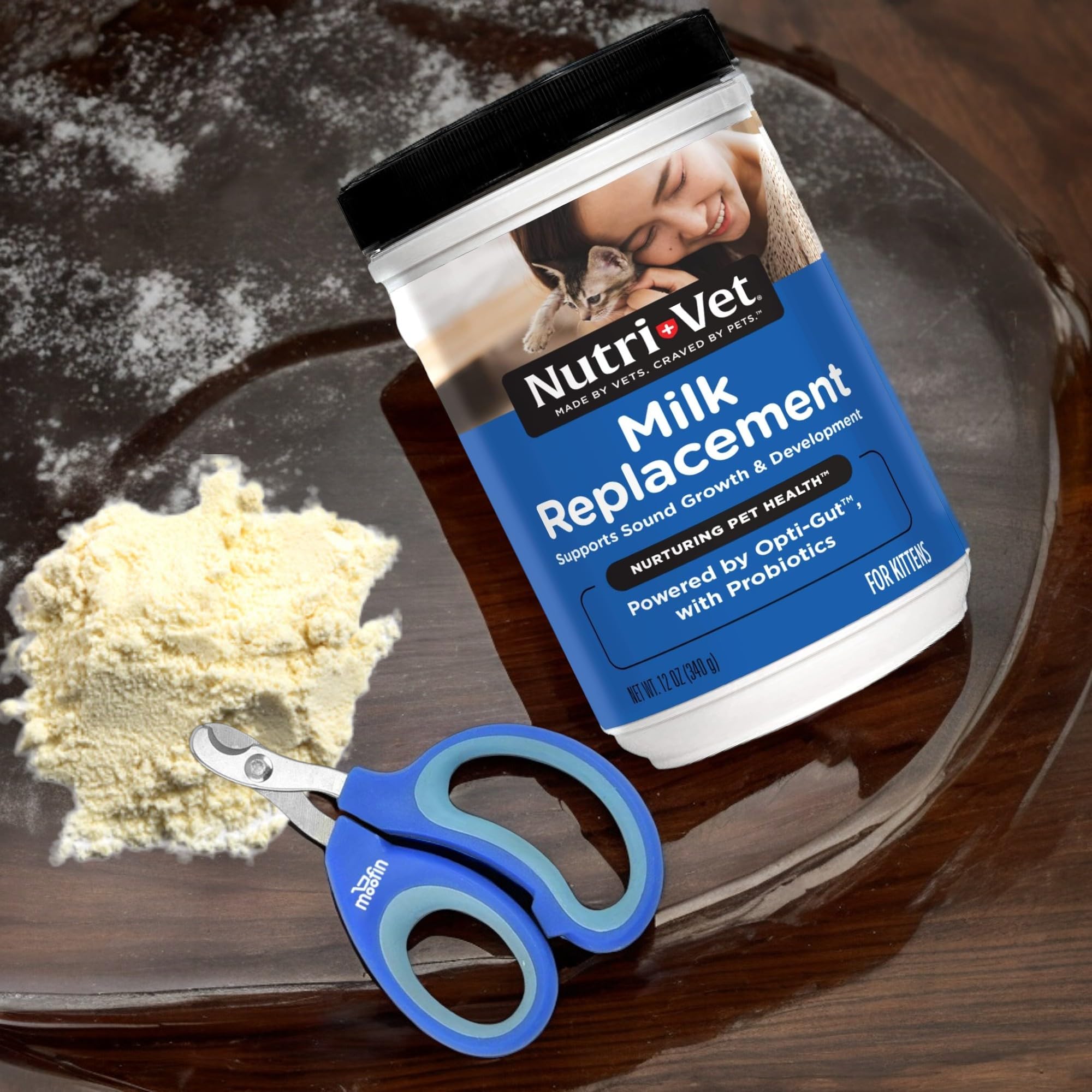 moofin Nutri-Vet Milk Replacement for Kittens, 12 Oz - Kitten Powder Milk Complete Balanced Nutrition with Healthy Gut Support Probiotics, Easy Mix Powder - Bundle Pet Nail Clipper [Pack of 4]