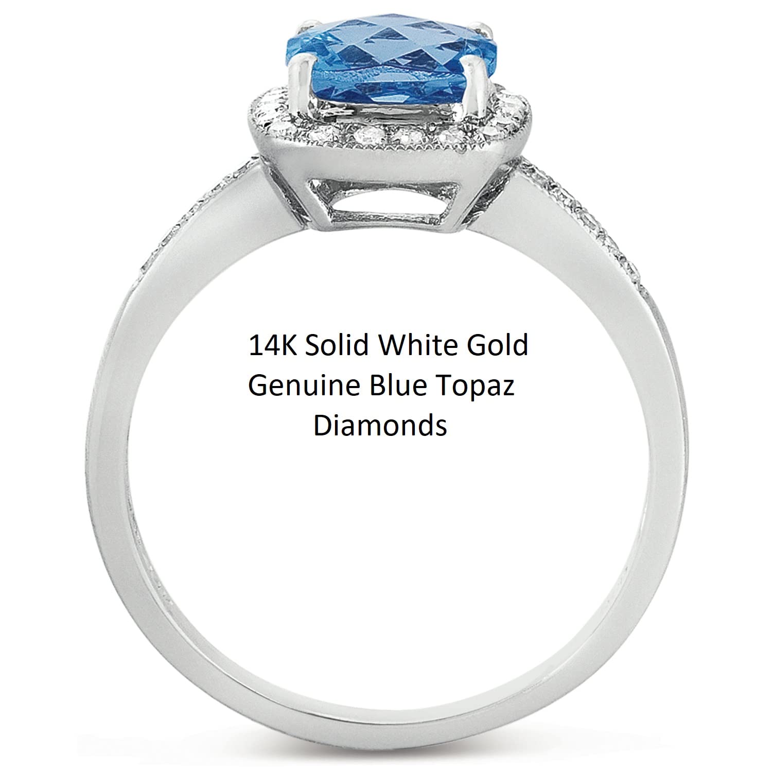 KOKAV 14K White Gold Genuine Blue Topaz Cushion 1-3/4ct with Diamonds Women Ring (8)