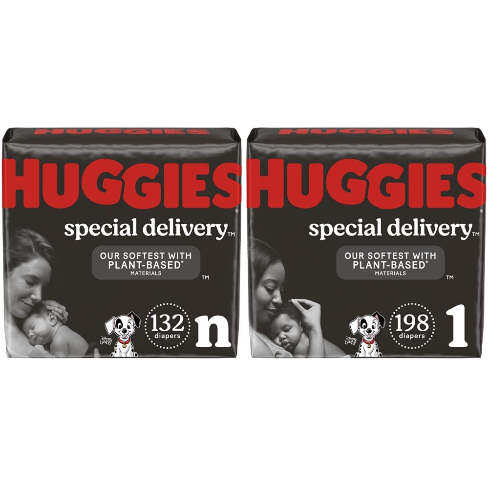 Newborn Baby Diapers Bundle: Huggies Special Delivery Diapers, Size Newborn (Up to 10 lbs), 132ct & Size 1 (8-14 lbs), 198ct