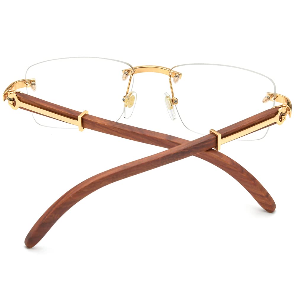 HEPIDEM 100% Really Buffalo Horn Handmade Glasses Frame Square Rimless Luxury Buffs Eyeglasses (50251 Really Red Wood)