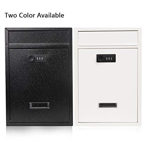 KYODOLED Locking Wall Mount Mailbox,Mail Boxes Outdoor with Combination Lock,Security Key Drop Box,12.4Hx 8.54Lx 3.35W Inches,Black Large