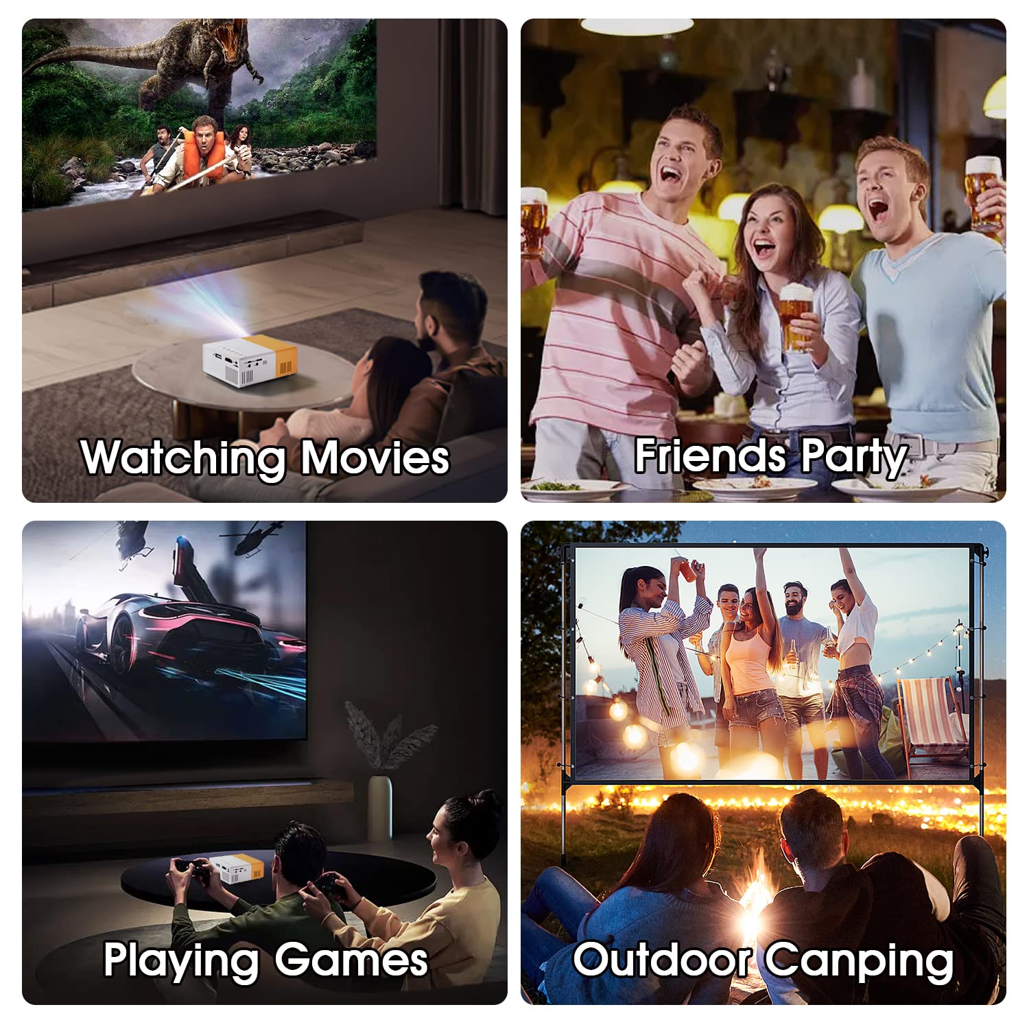 Mini Projector, Small Portable Projector for Cartoon, Kids Gift,Intelligent Home Projector with Apple Conversion Cable,Movie Projector Compatible with HDMI,USB,Audio,TF Card,AV and Remote Control