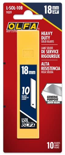 OLFA 18mm Heavy Duty Utility Knife Replacement Blades, 10 Blades (L-SOL-10B) - Steel Razor Blade Cutter Replacement Blades, Fits any 18mm Utility Knife