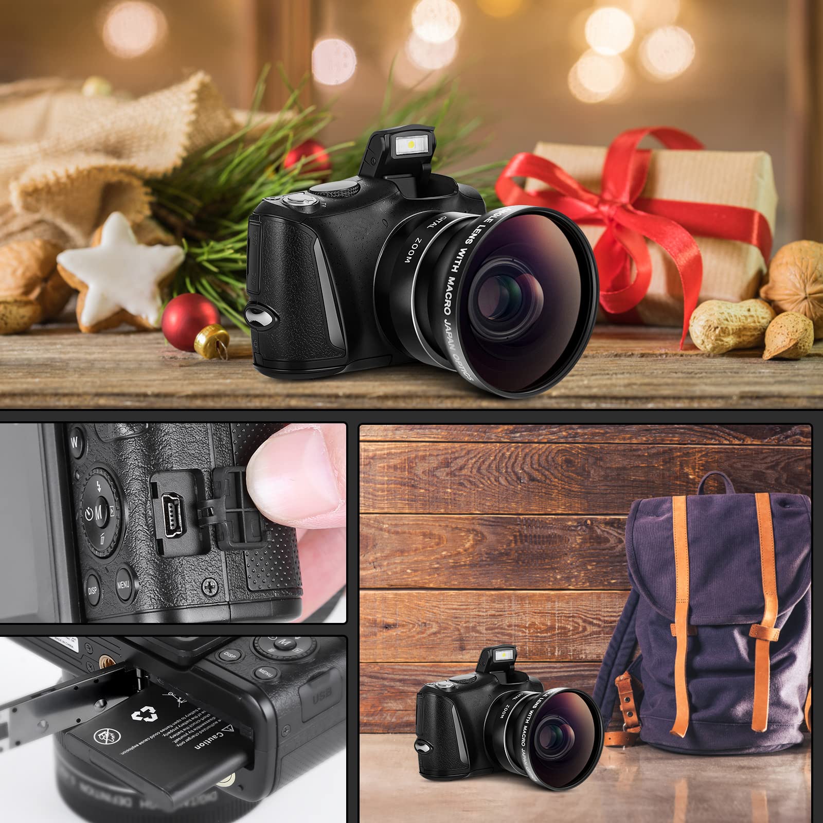 Monitech Digital Camera 4K 48MP Vlogging Camera for Photography with 2 Batteries,32GB SD Card, 16x Digital Zoom, 3.0 inch Screen,Compact Camera for Beginners