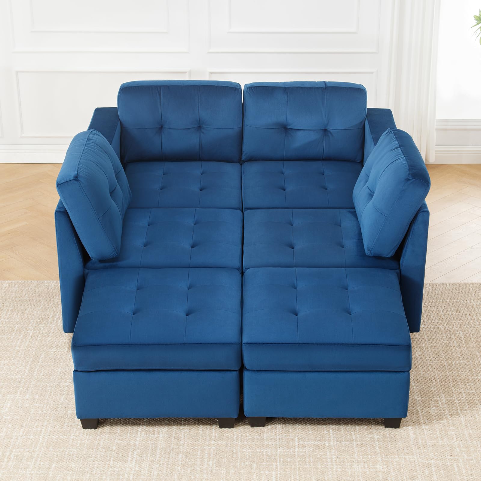ohllob 6 Seat Modular Sectional Sofa with Storage, 115" Leather Couches for Living Room, U Shaped Sofa Bed Couch with Cup Holders, Black