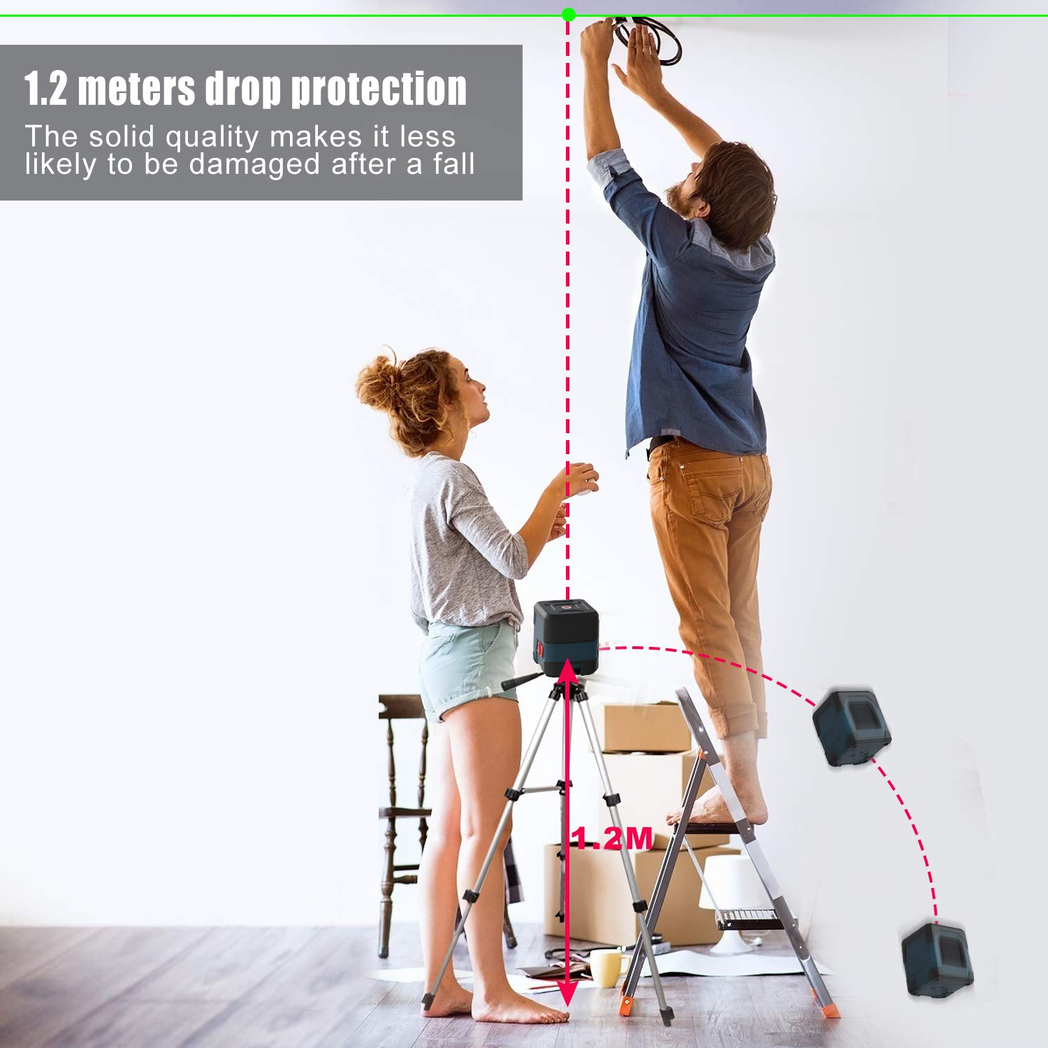 Laser Level, RockSeed 100 Feet Cross Line Laser with Self-Leveling, Vertical and Horizontal Line, Rotatable 360 Degree, Carrying Pouch, Battery Included (Green)