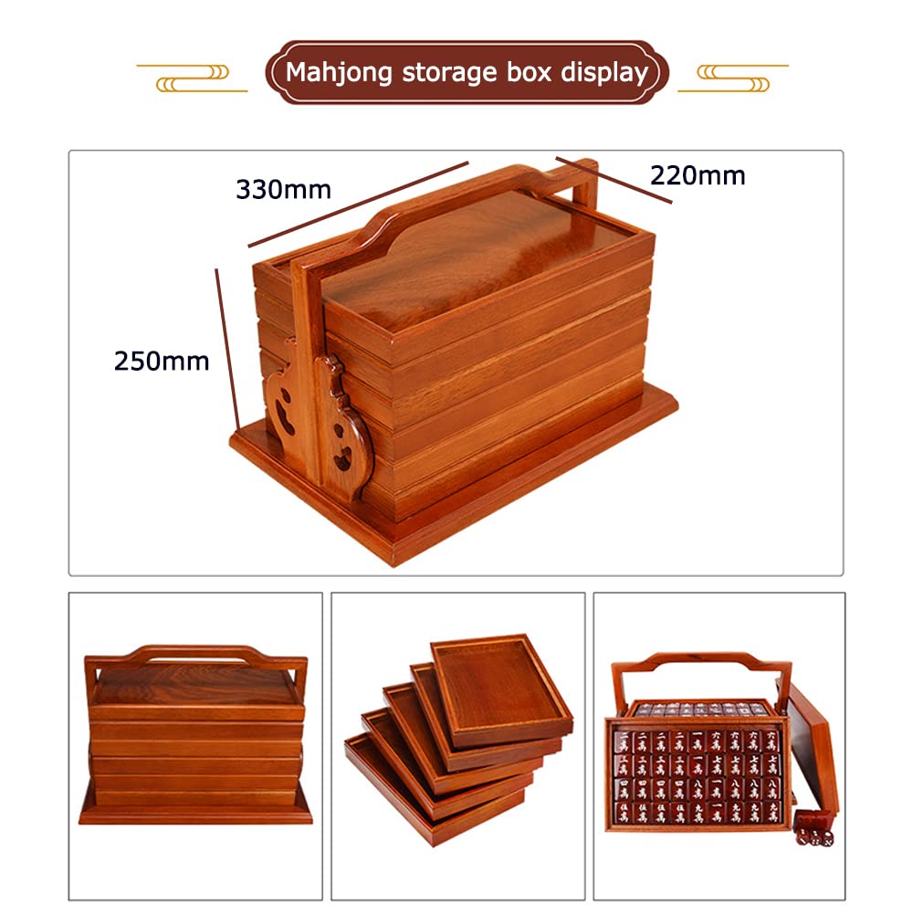 KAFELE Natural Raw Stone Mahjong Handmade Jade Dominoes Contains Five-Layer Walnut Wood Storage Box Hard Material/Smooth to The Touch/Bright in Color,Black,36mm