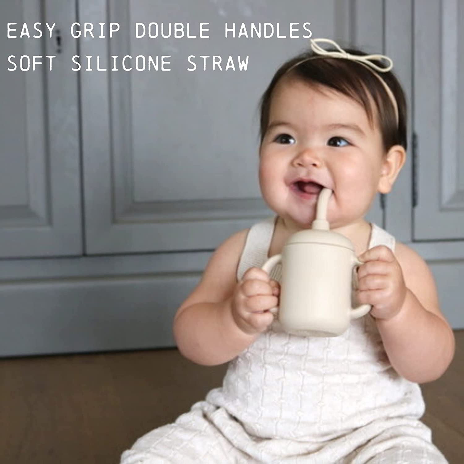LoveyLu Silicone Sippy Cup Toddler Cup With Straw, Spill Proof Soft Spout Cup With Handles, Drop Proof, No Spill, Microwave, Dishwasher and Freezer Safe, (Blush) 2 Pack