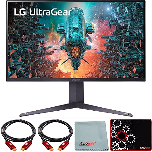 LG 32GQ950-B 32 inch Ultragear UHD 4K Nano IPS with ATW 1ms 144Hz Monitor Bundle with Deco Gear HDMI Cable 2 Pack + Gamer Surface Mousepad + Screen Cloth