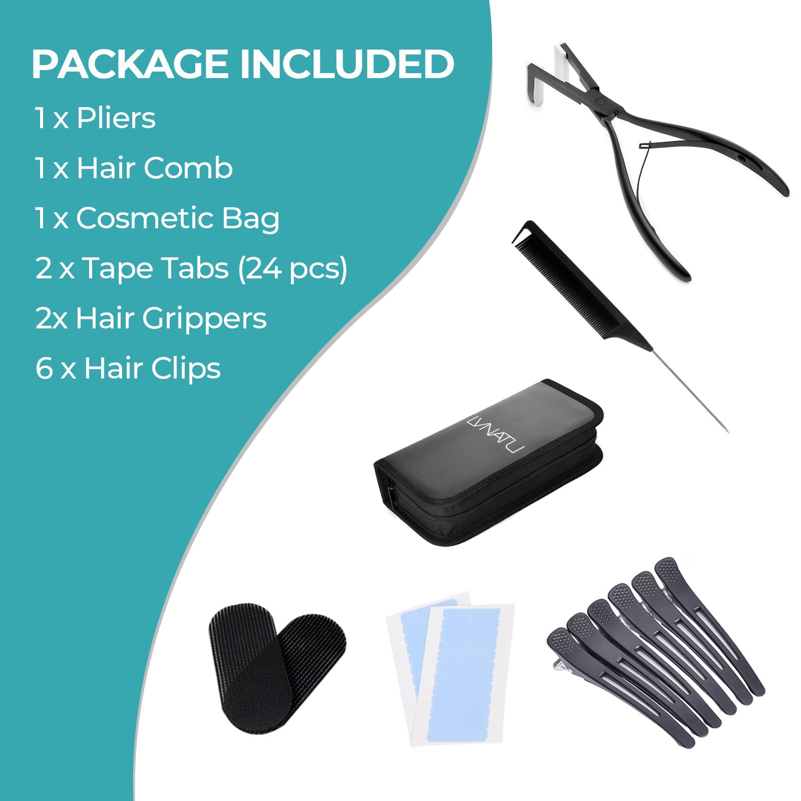 Lvnatu Tape In Hair Extensions Tool Kit for Black Women Tape Ins Pliers Tool Clamp Kit (Black)