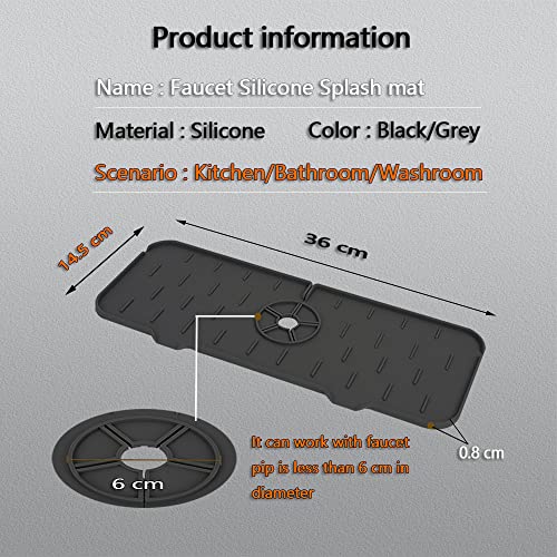 Kitchen Faucet Sink Splash Guard, Silicone Faucet Water Catcher Drying Mat, Sink Draining Pad for Bathroom, Farmhouse,RV and Washroom (Black)