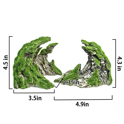 Novelsite Fish Tank Decor- Jagged Canyon Rock Formation with Faux Moss- Aquarium Rocks Aquascaping- Made of Sandstone, 4.5 x 8 x 3 inches