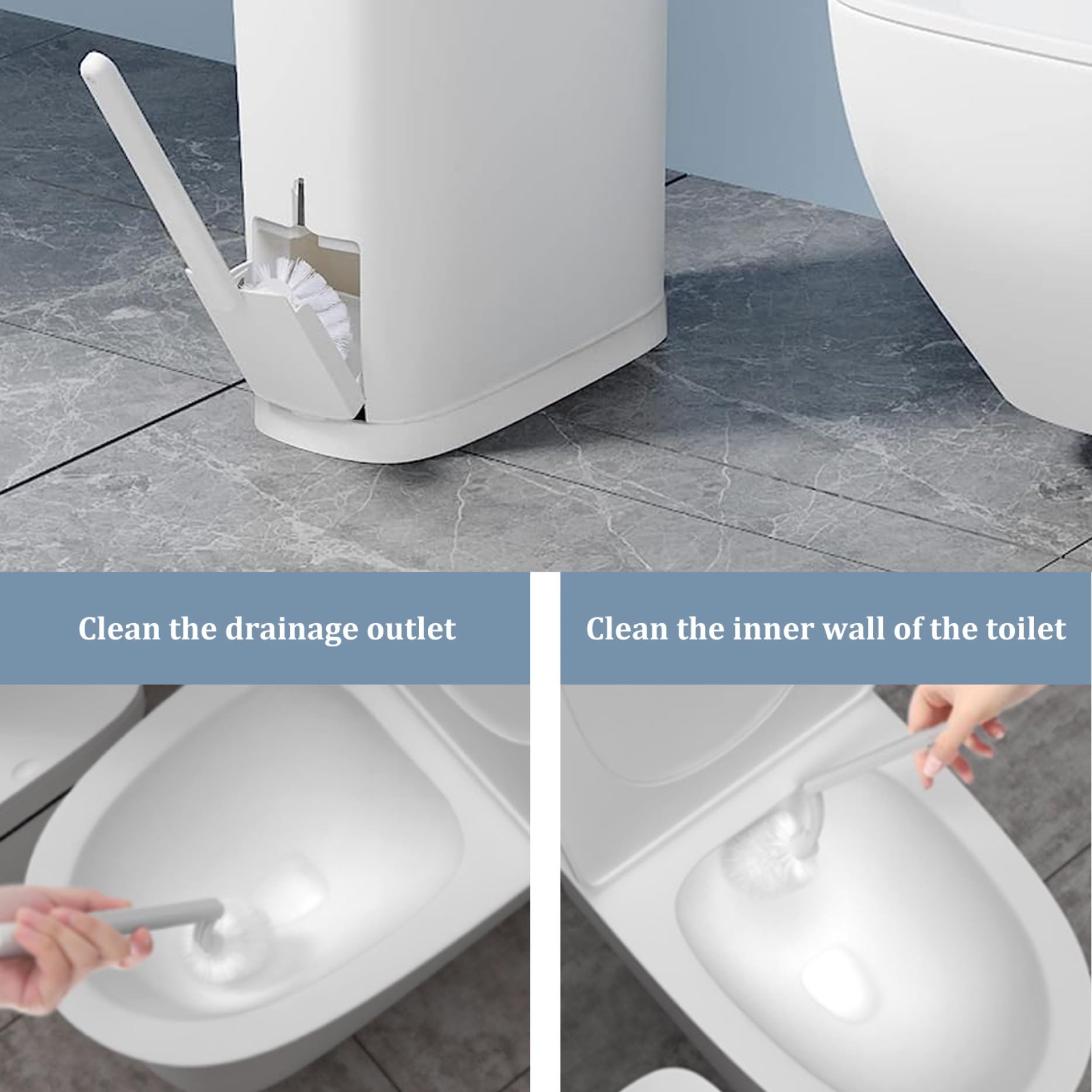 NewGtuizi Bathroom Trash Can|Bathroom Bin with Toilet Brush Holder 14L Slim Trash Can White Wastebasket Garbage Bin with Press Top Lid for Kitchen